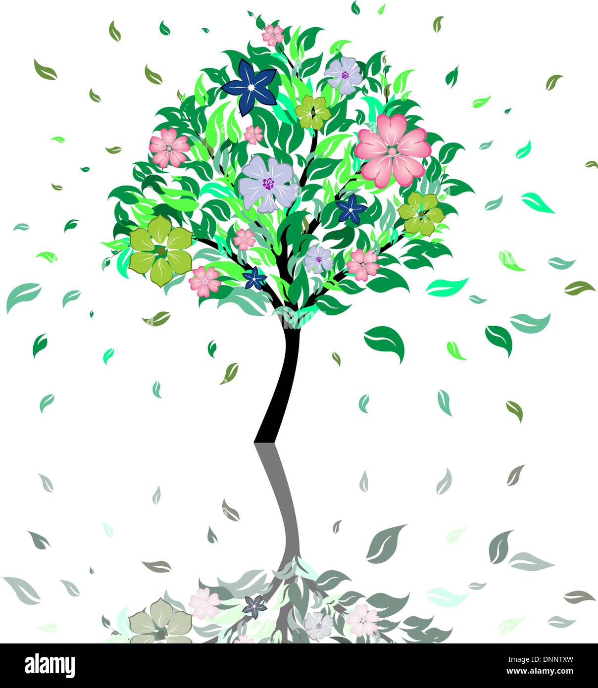 Beautiful summer tree with blossom flowers. Vector illustration Stock ...