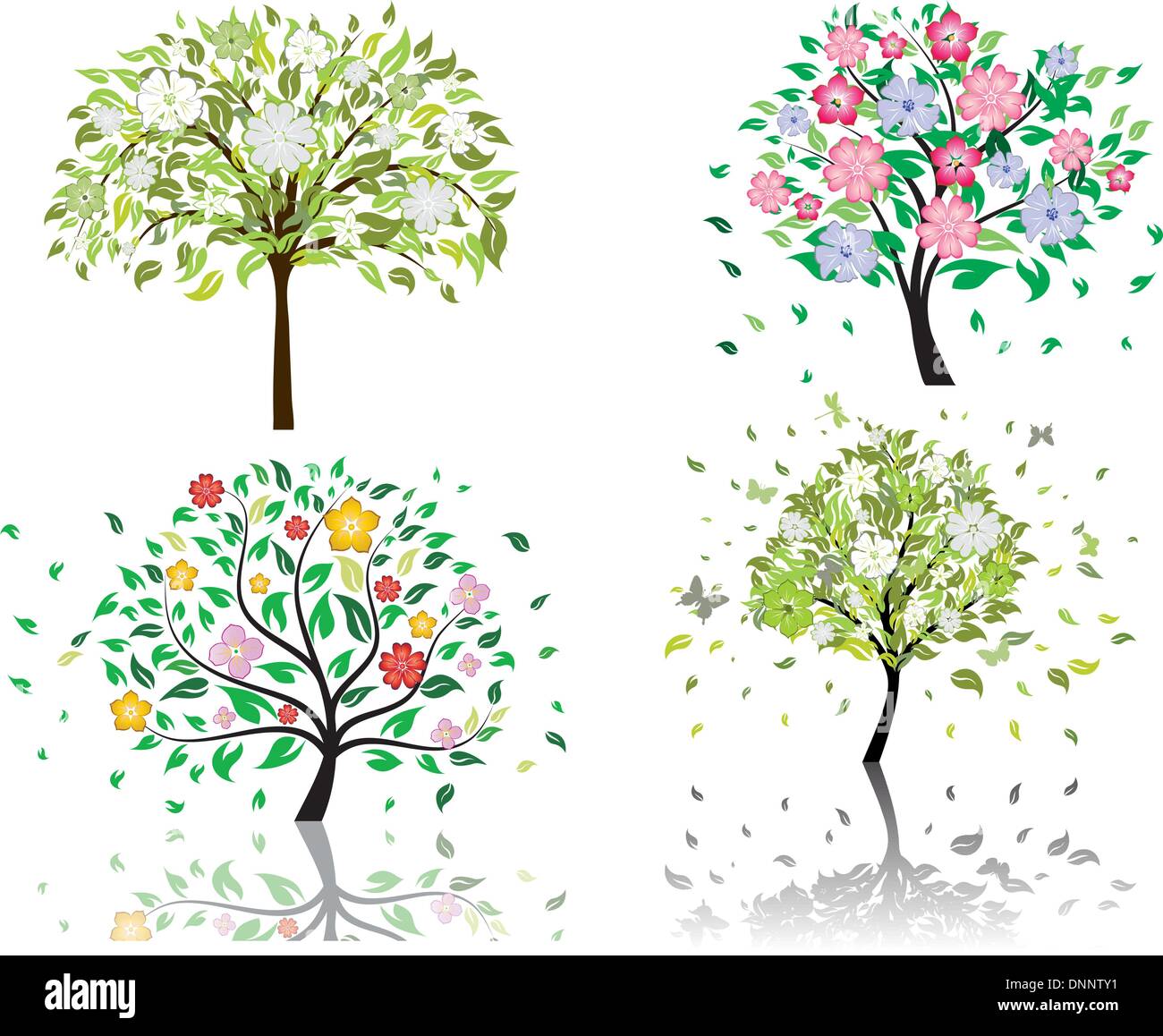 Set of beautiful summer tree with blossom flowers Stock Vector Image ...
