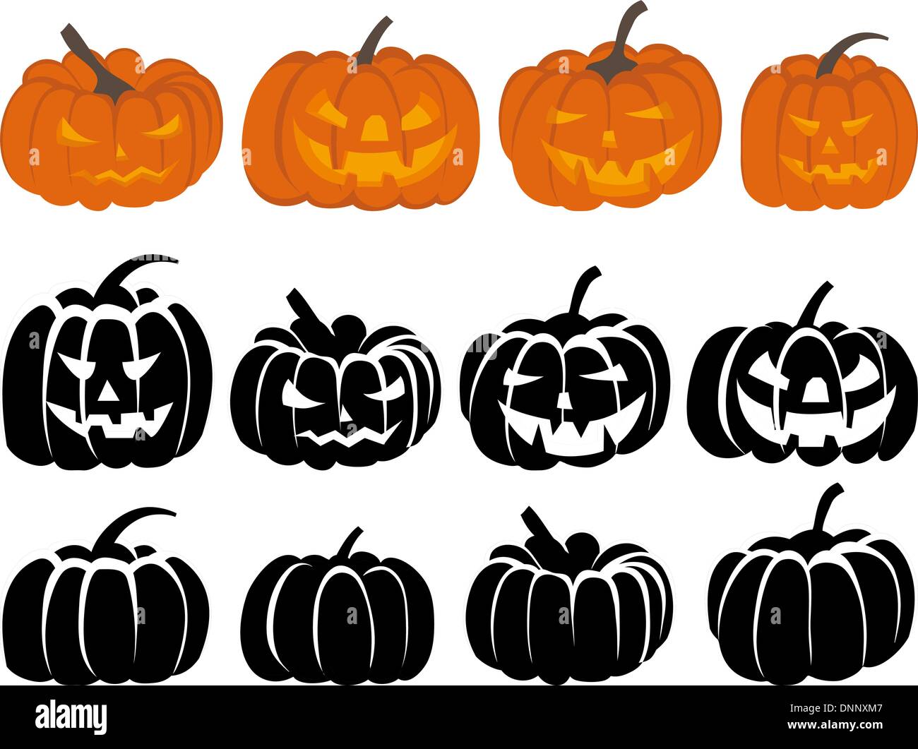 Set of halloween black and orange pumpkin. Vector illustration Stock ...