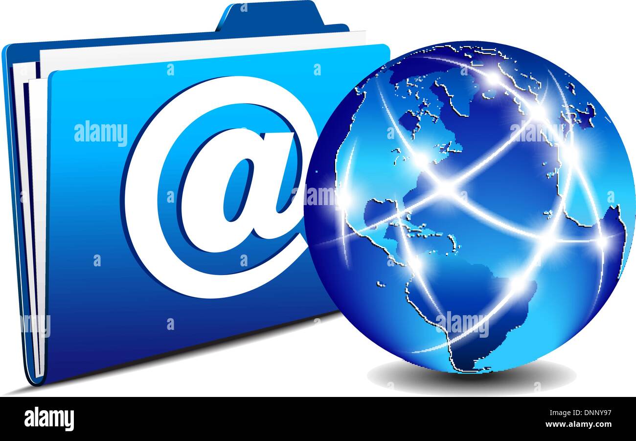 email Communication Globe and Folder Internet, Network Cloud Concept ...