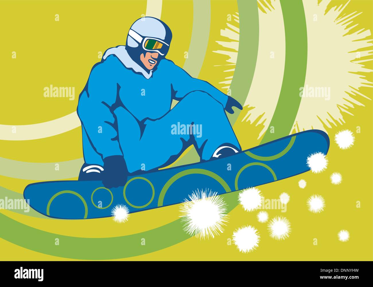 Illustration of a person snowboarding with sun in the background done ...