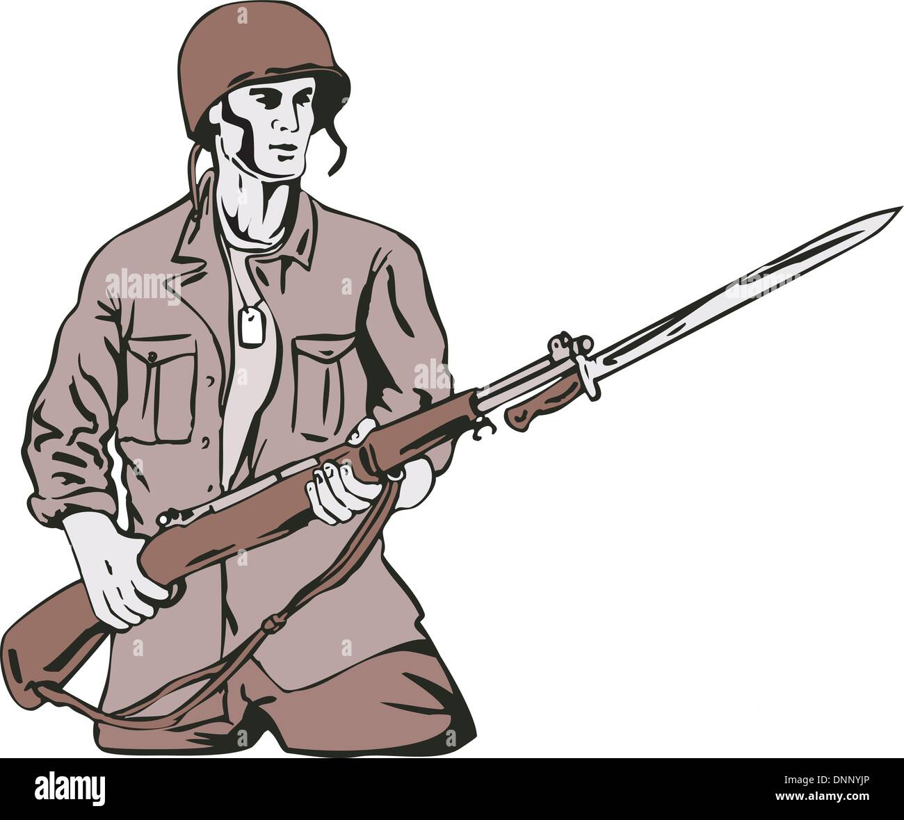 Illustration of soldier with bayonet isolated on white background done in retro style Stock ...