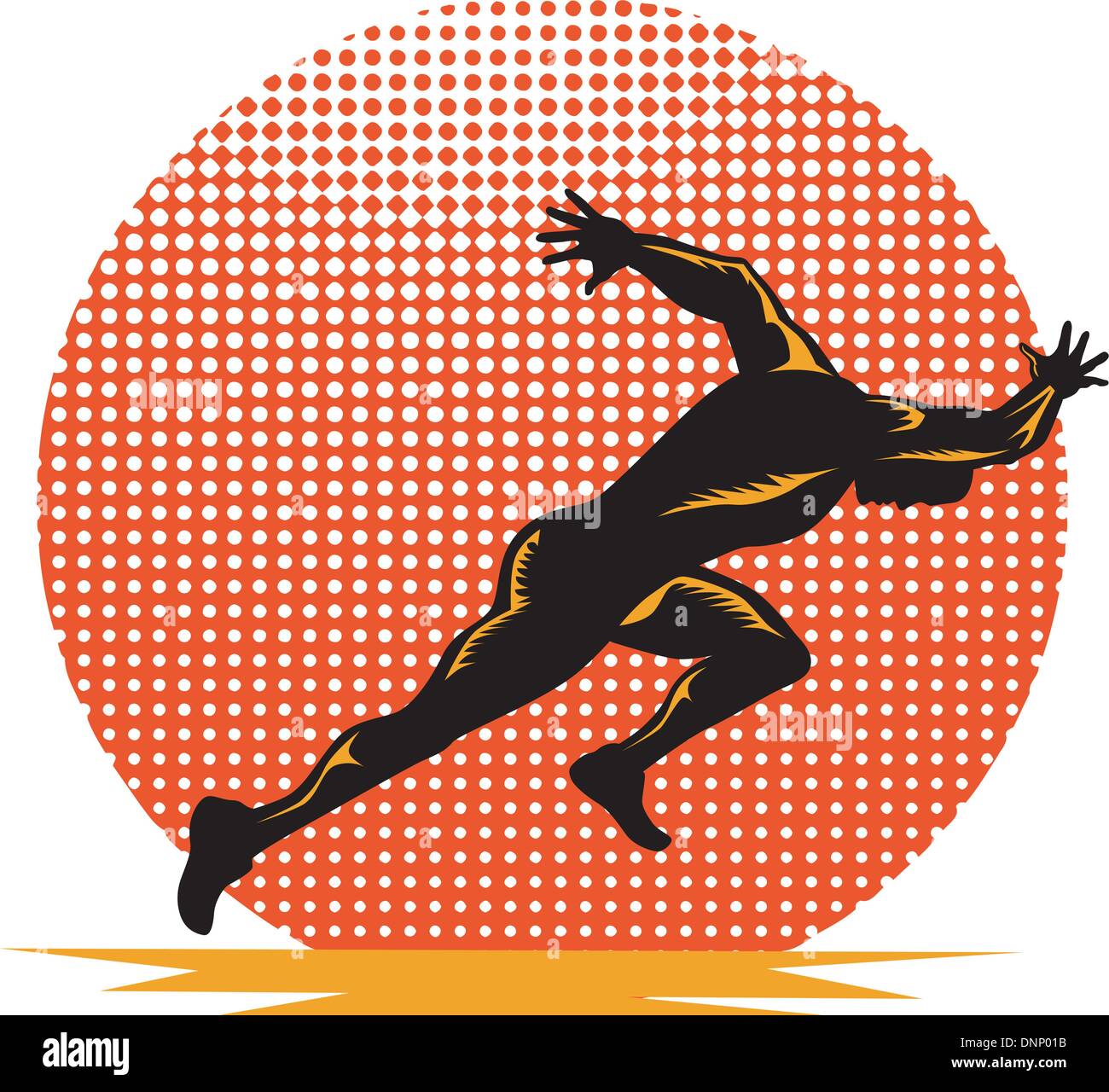 Illustration of marathon triathlete runner running done in retro style ...