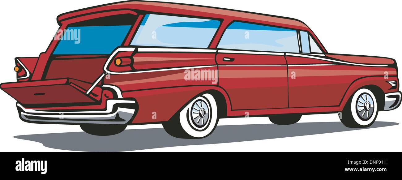 Illustration of red car station wagon back view isolated on white ...