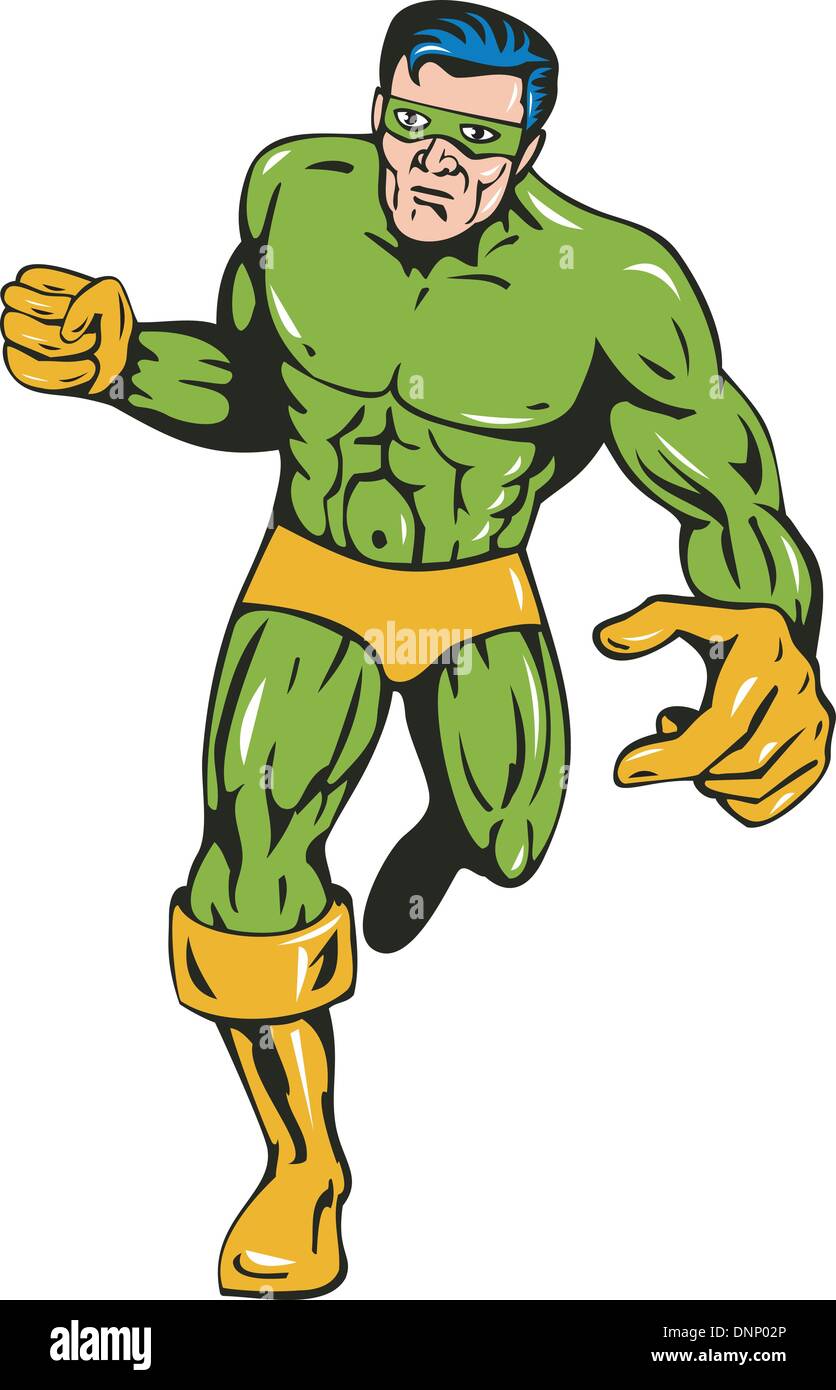 Illustration of a cartoon super hero running punching isolated on white ...