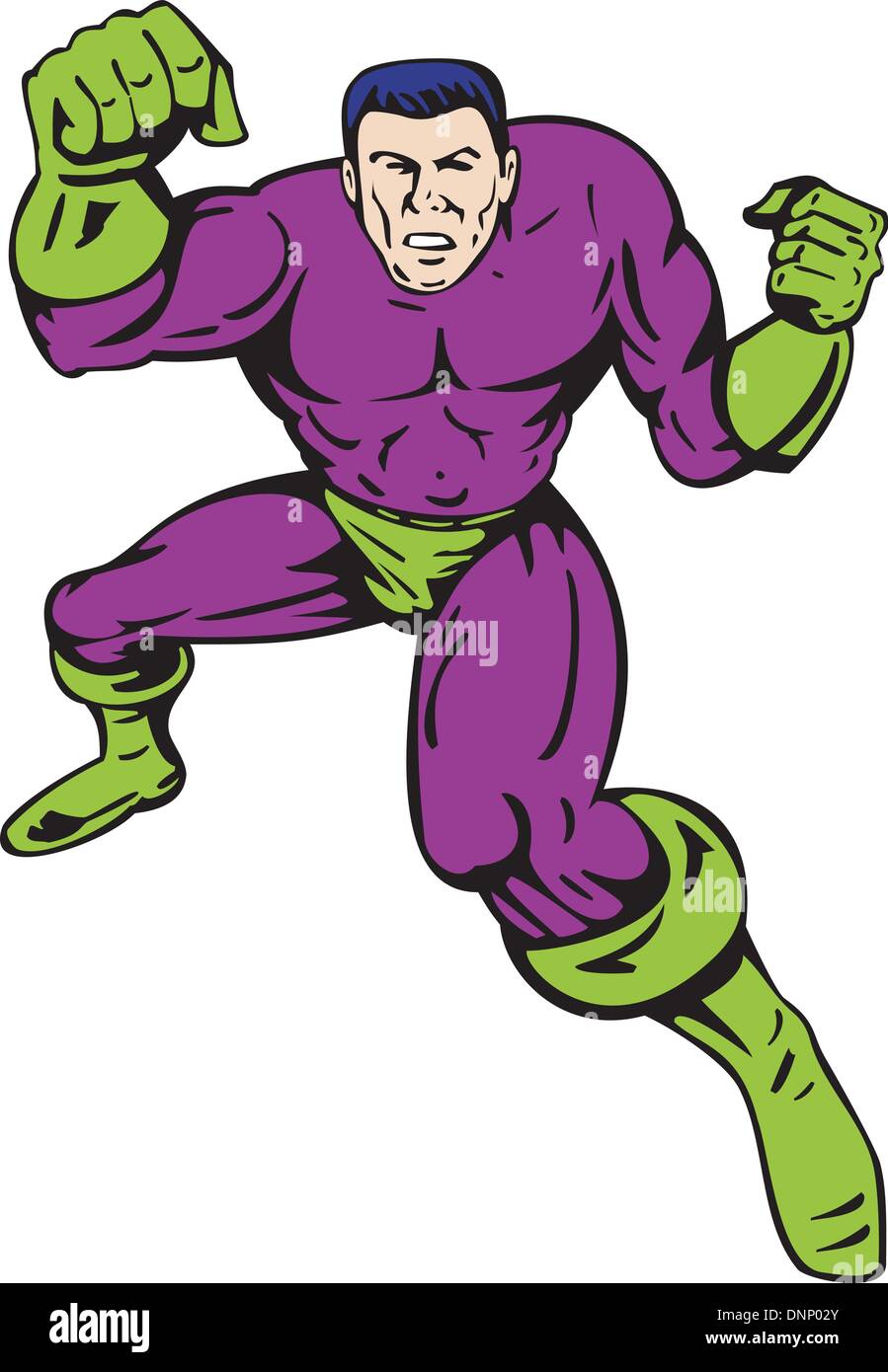 illustration of a cartoon super hero running punching isolated on white ...