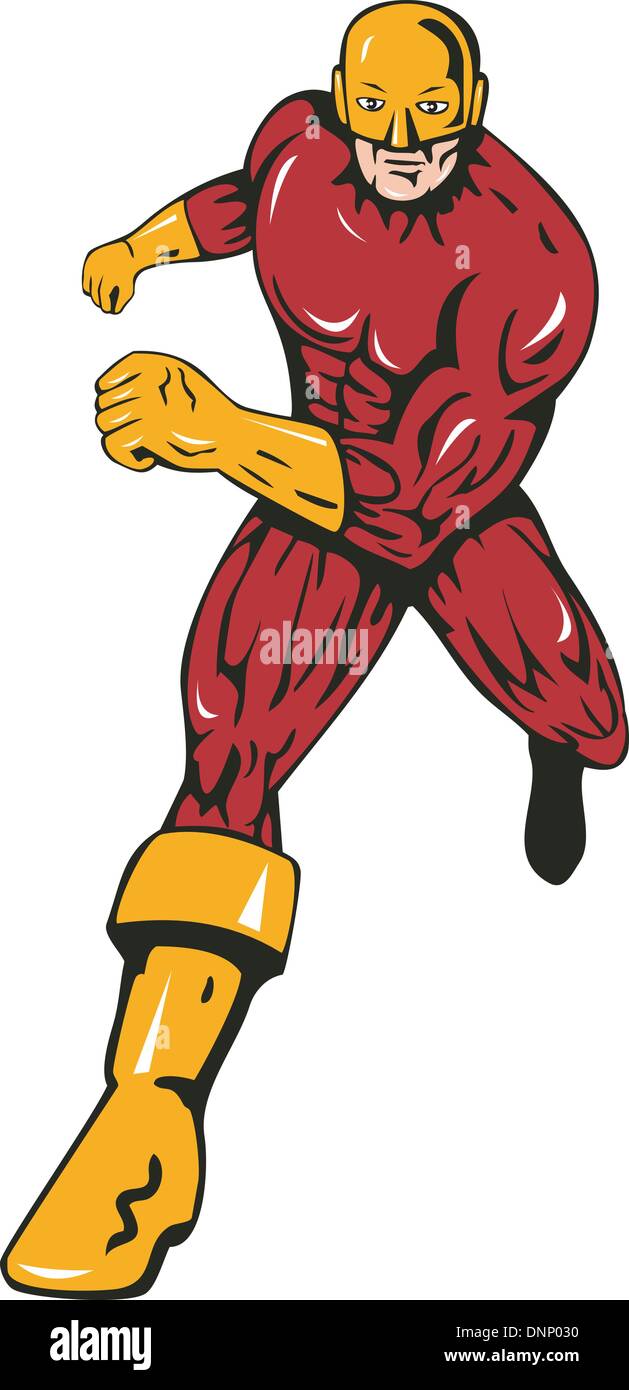 Illustration of a cartoon super hero running viewed from the front ...