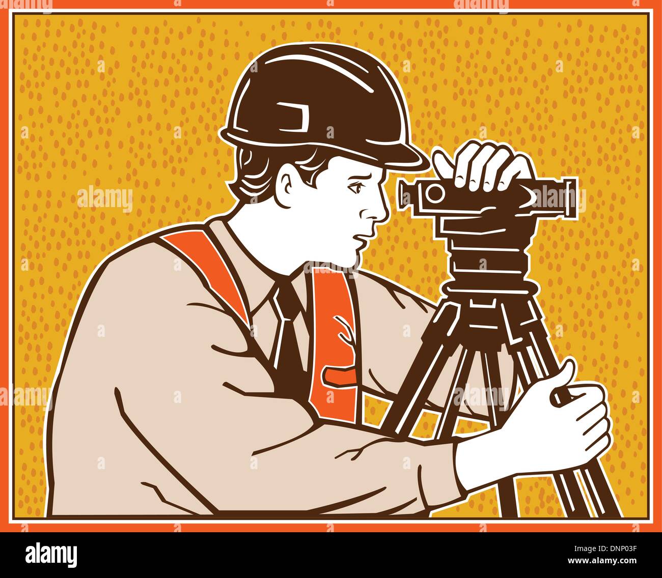 Illustration of a surveyor geodetic engineer with instrument surveying ...