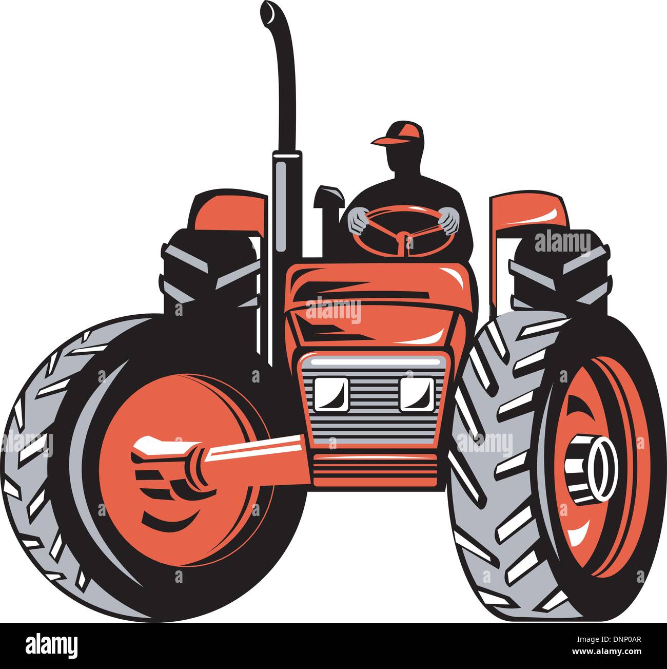 illustration of a vintage farm tractor on isolated background done in ...