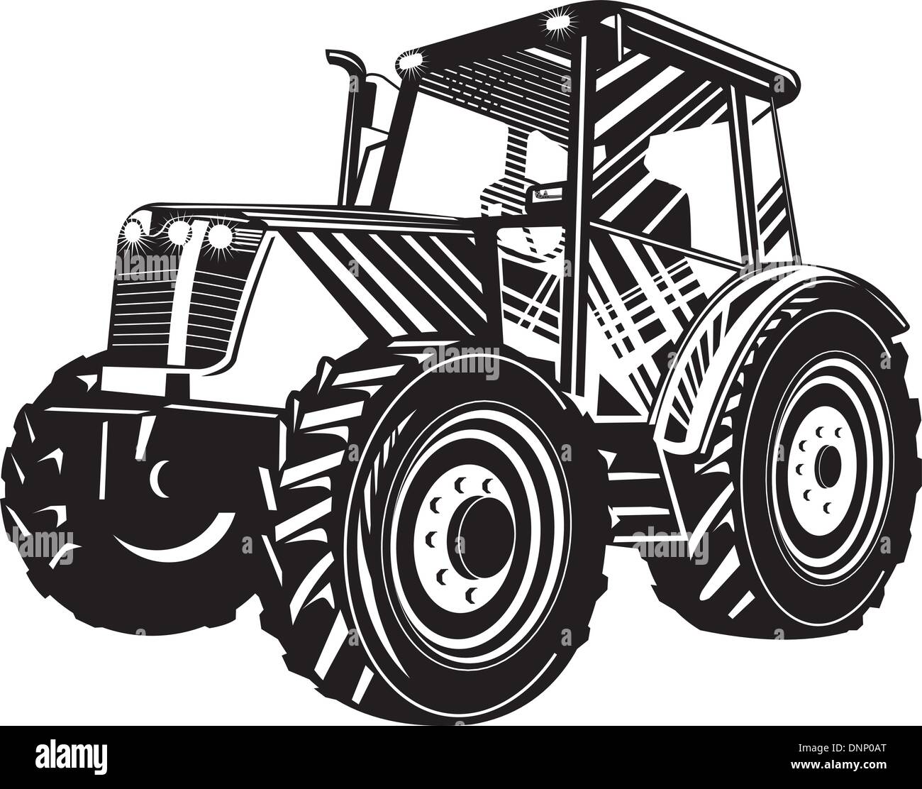 illustration of a vintage farm tractor on isolated background done in ...