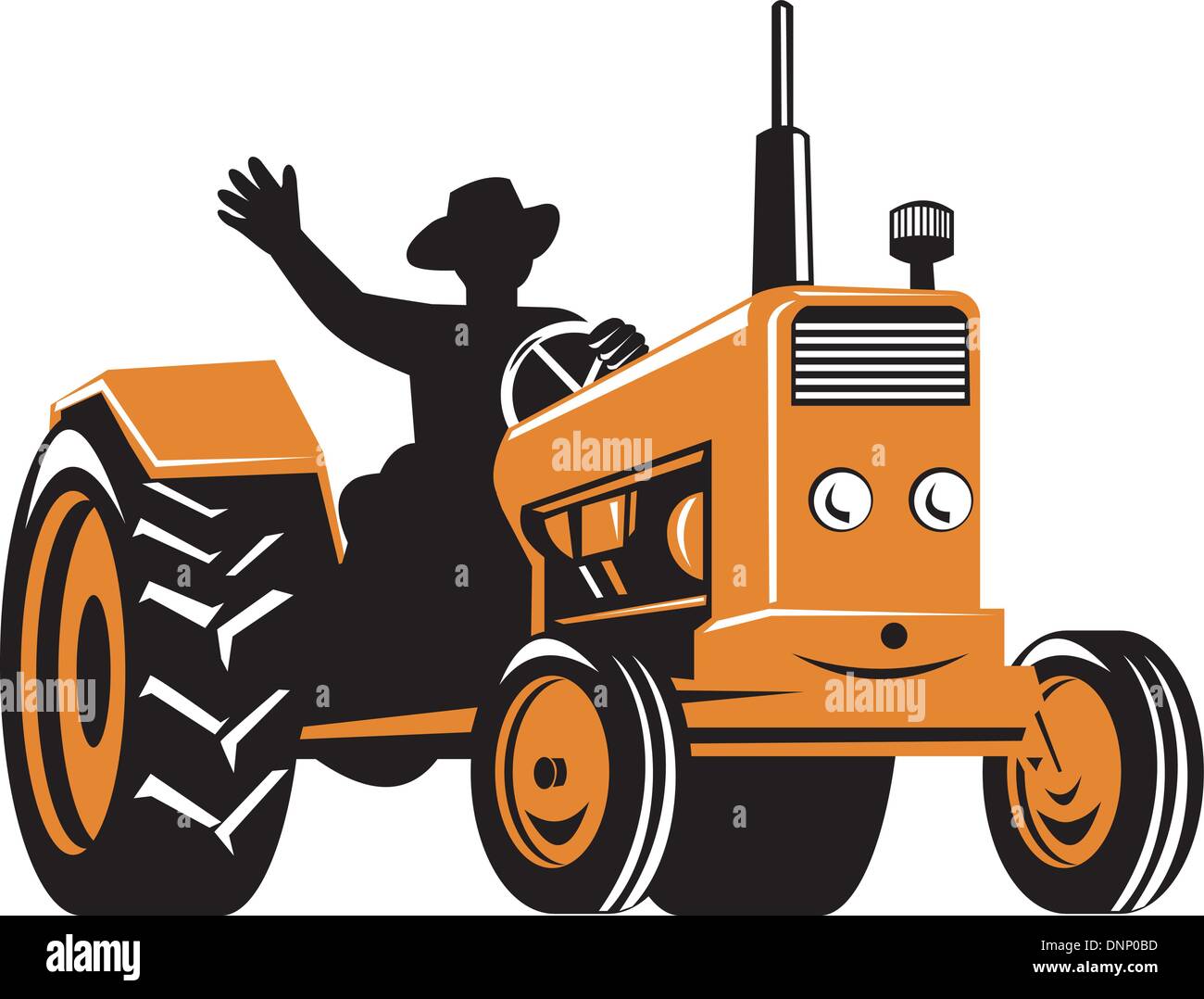 illustration of a vintage farm tractor on isolated background done in ...