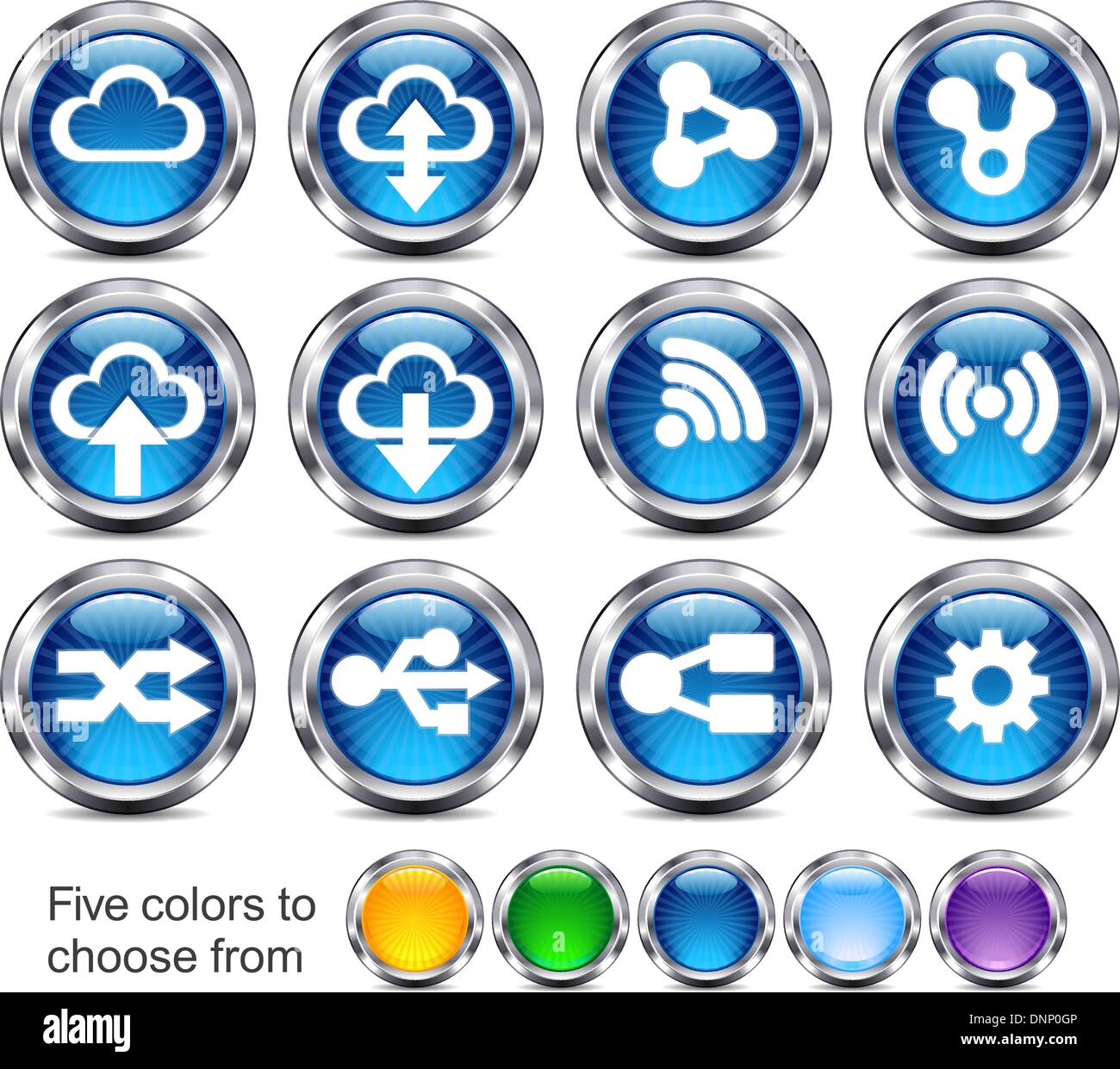 Internet button Icons for internet technology - five colors to choose ...