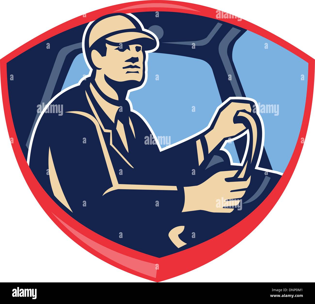 Illustration of a bus or truck driver driver inside vehicle viewed from ...