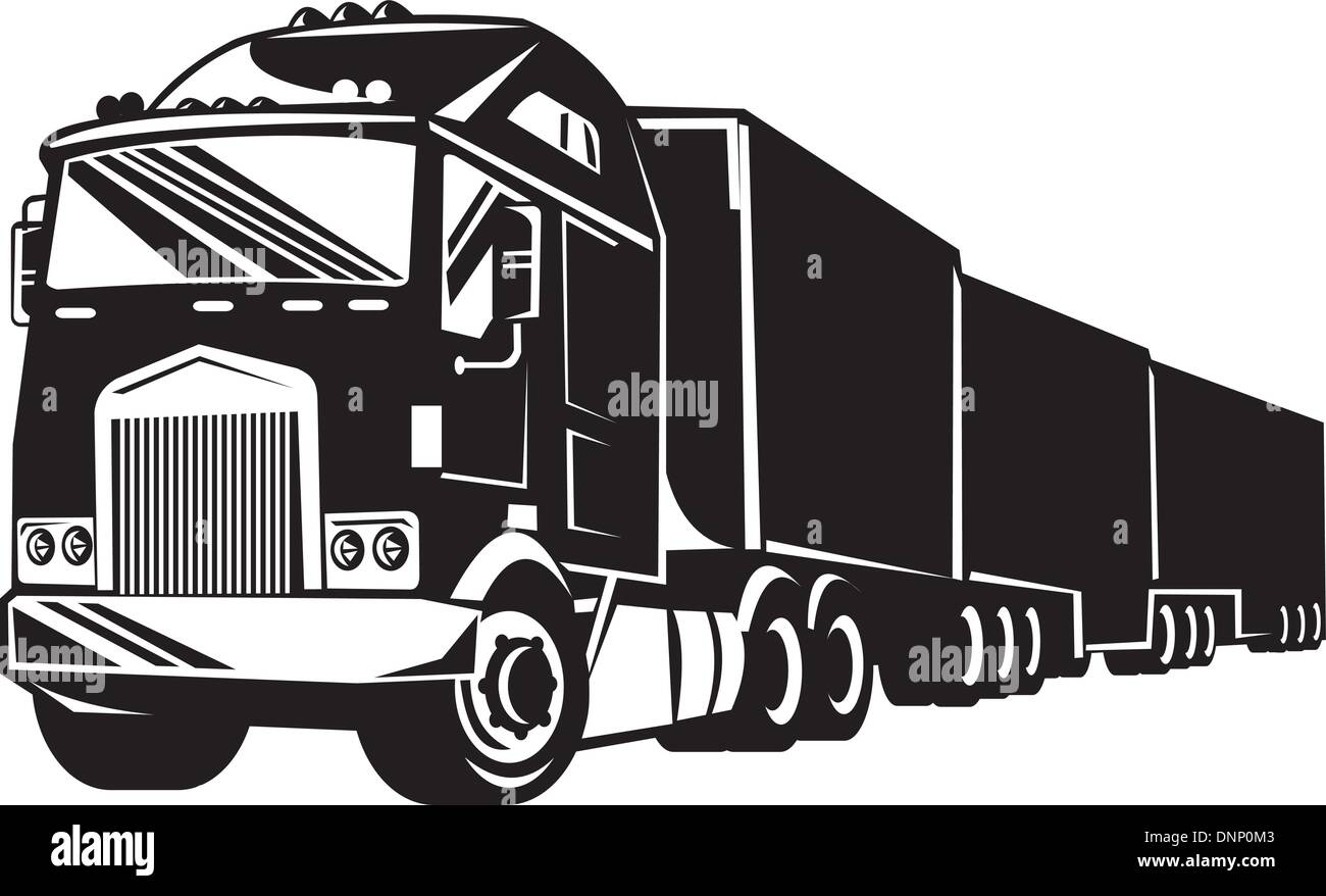 illustration of a container truck lorry done in retro style on isolated ...