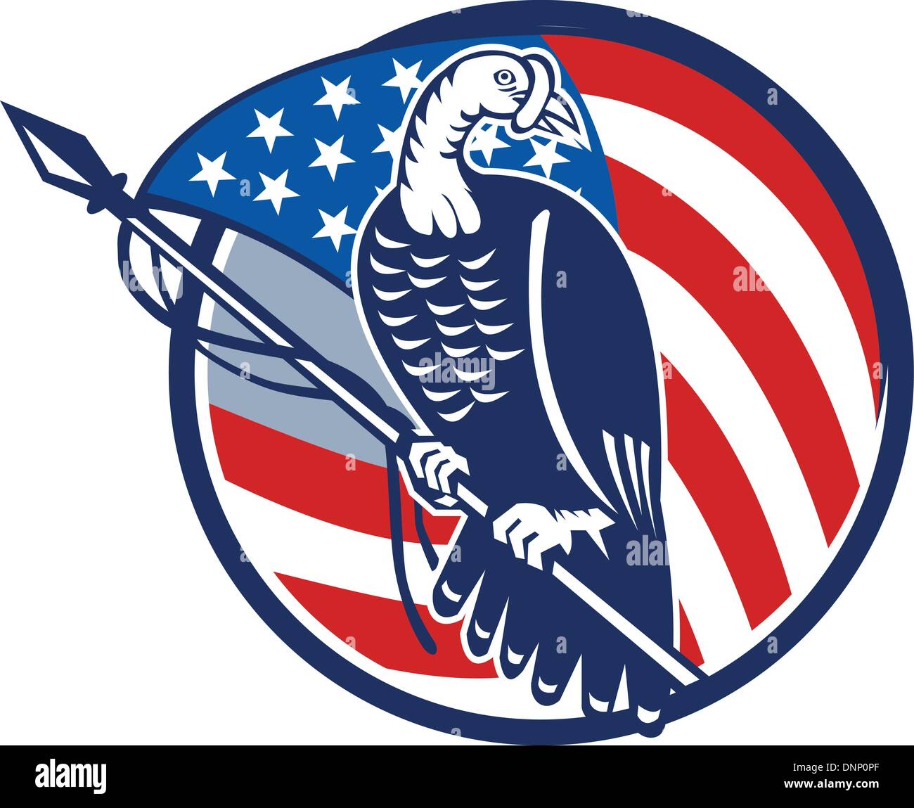 Illustration of a wild turkey perching on American stars and stripes ...