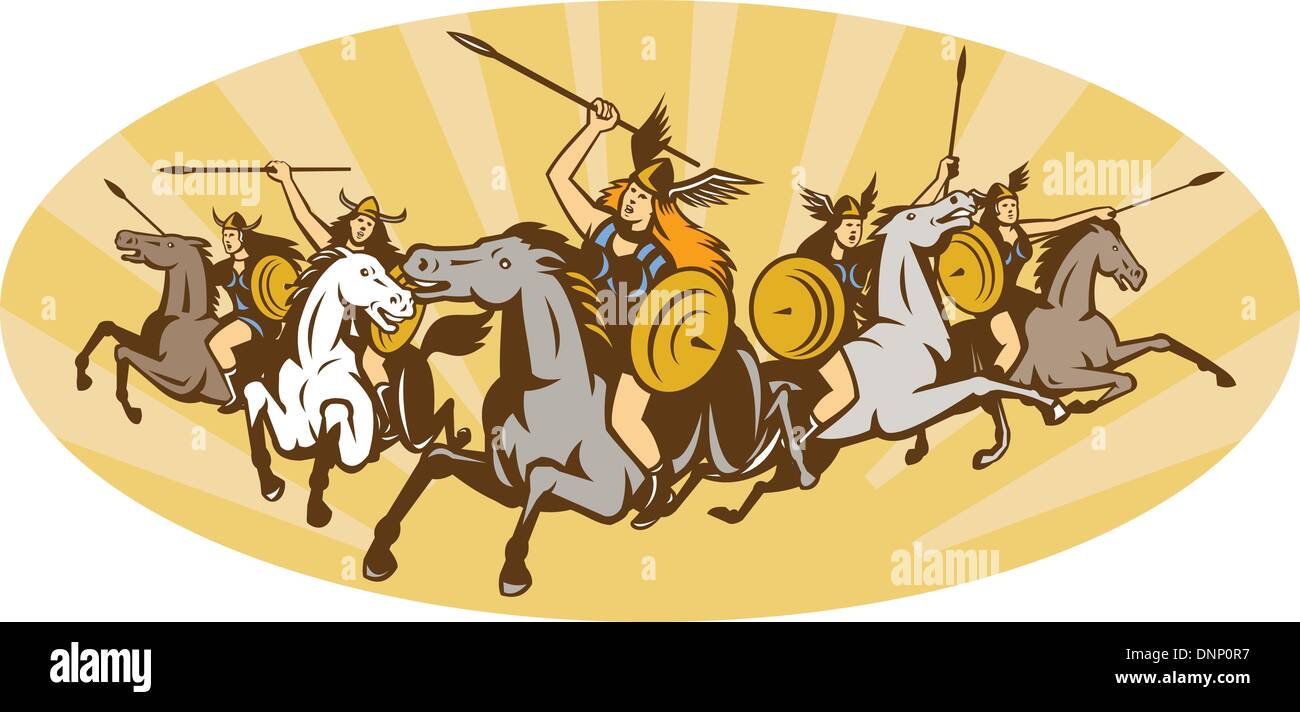Illustration of valkyrie of Norse mythology female rider warriors ...