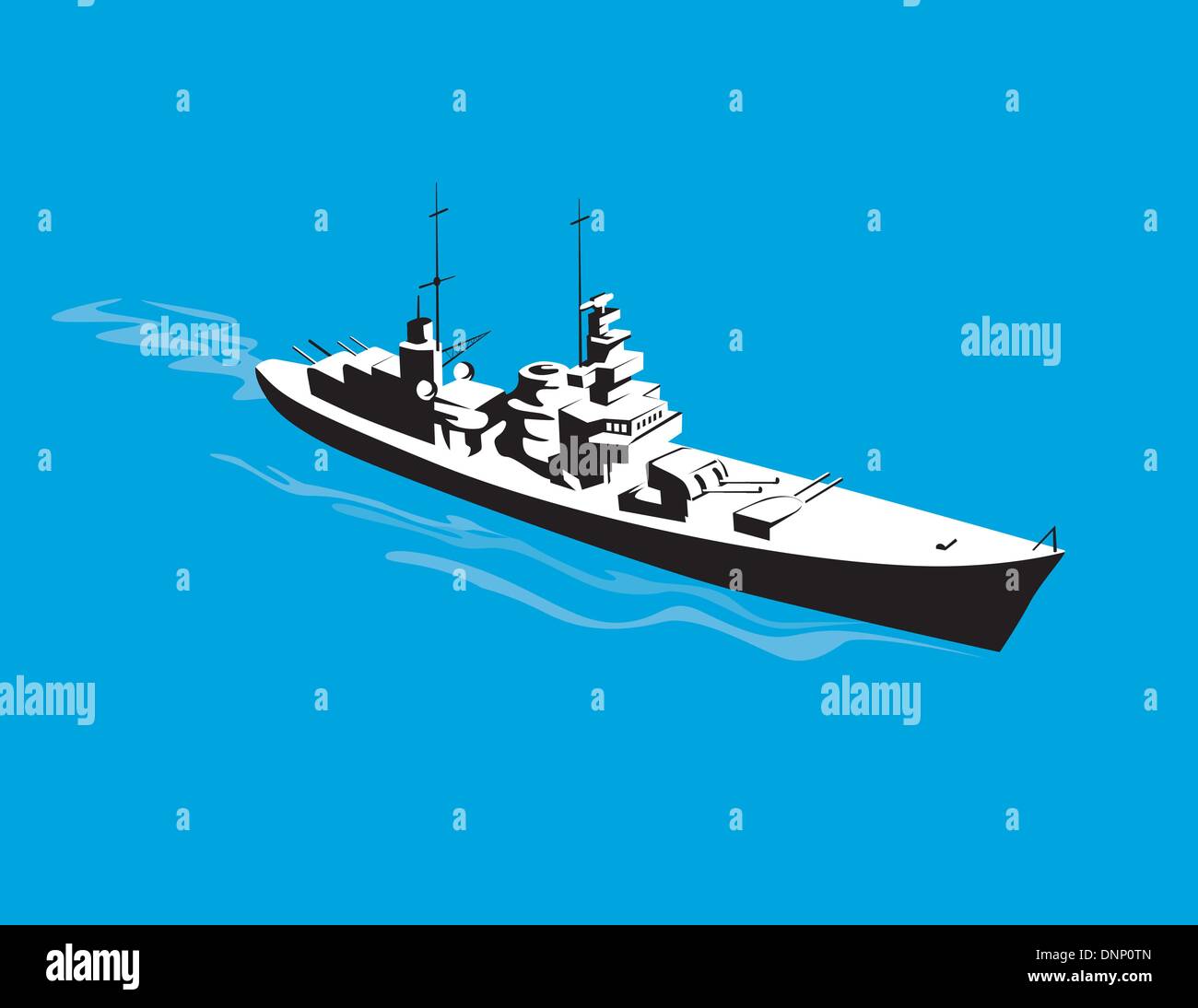 Illustration of a world war two battleship warship cruiser boat done in ...