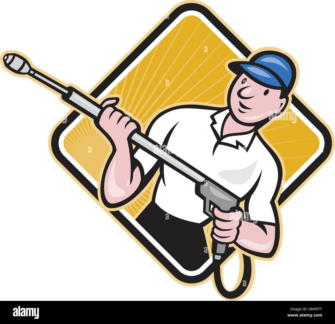 Illustration of a worker with water blaster pressure power washing ...