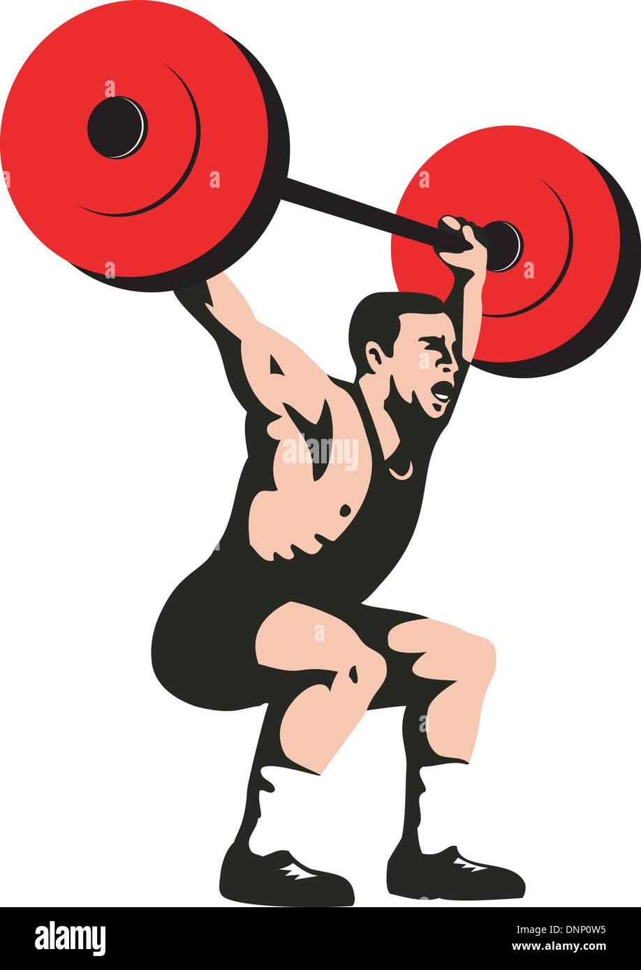 Illustration of a weightlifter lifting weights done in retro style ...
