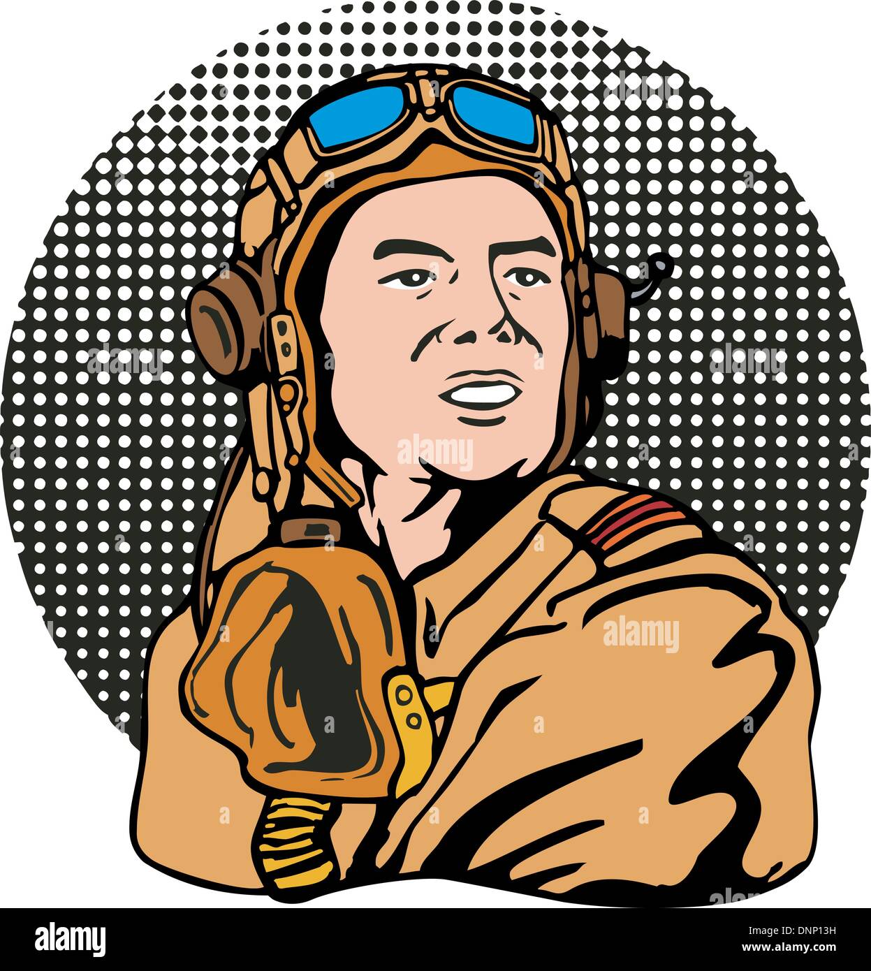 Illustration of a world war two pilot airman looking to the side done ...