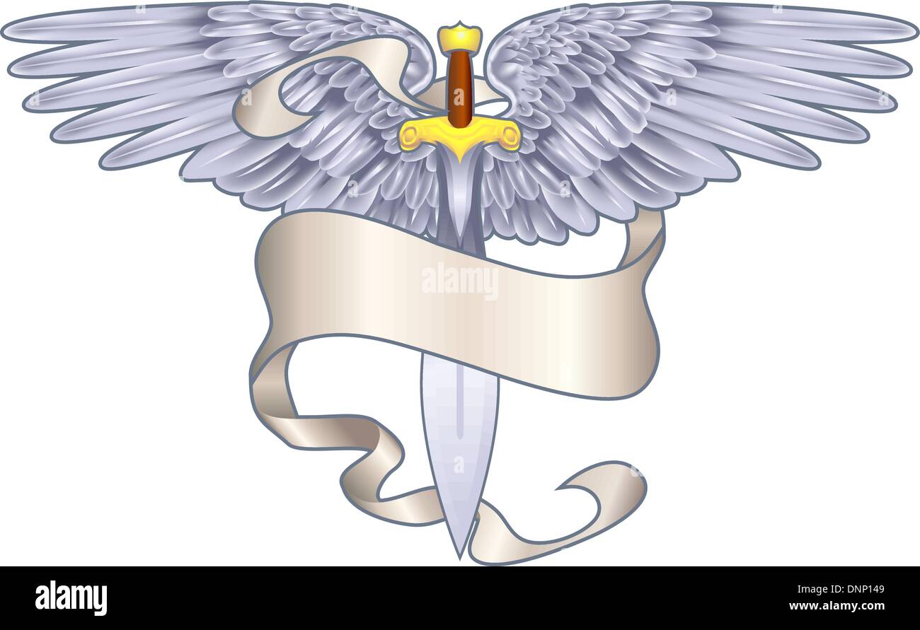 A winged sword banner heraldic design element Stock Vector Image & Art ...