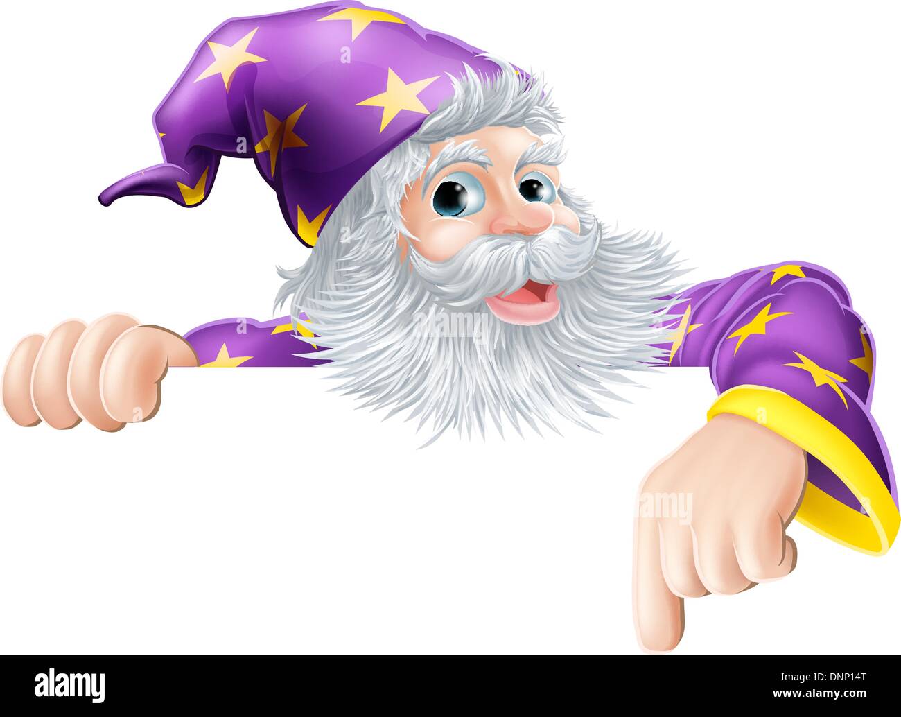 An illustration of a wizard cartoon character peeping over sign and ...
