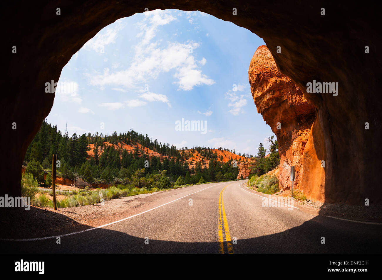 USA, Utah, Bryce Canyon, Road going under natural tunnel Stock Photo ...