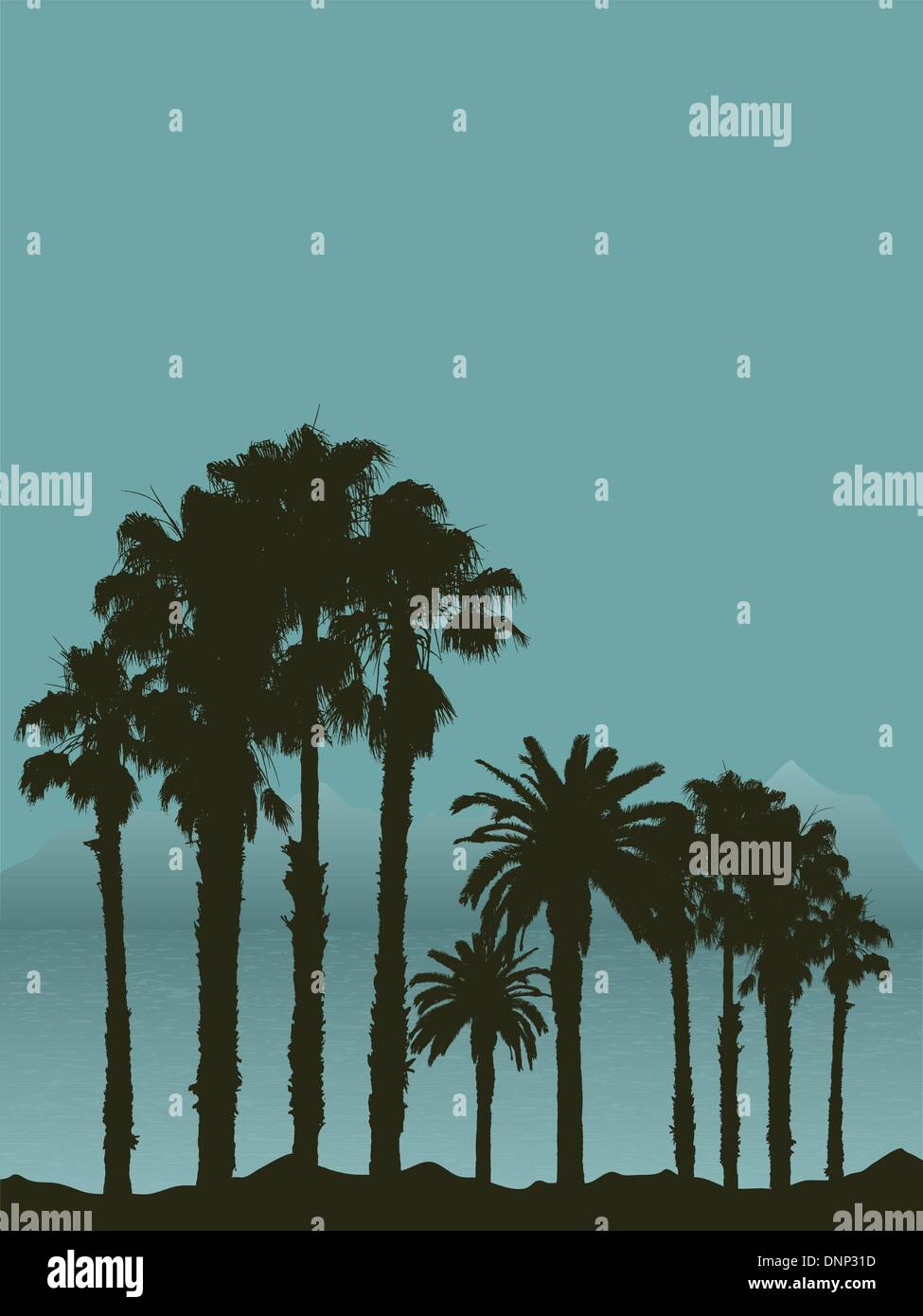 Tropical landscape with palm trees and the ocean Stock Vector Image ...