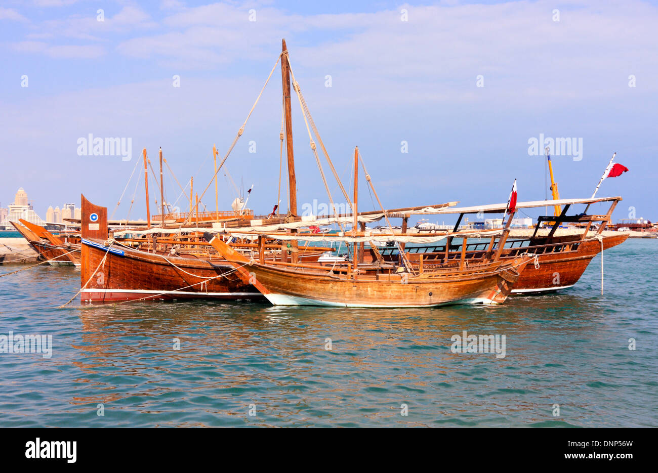 Traditional Dhows at their Moorings in the Dhow Harbour, Doha, Qatar ...