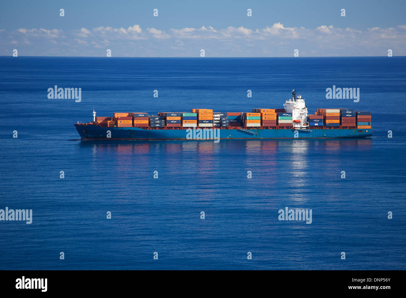 Container ship in the Atlantic Ocean off the island of Madeira Stock ...