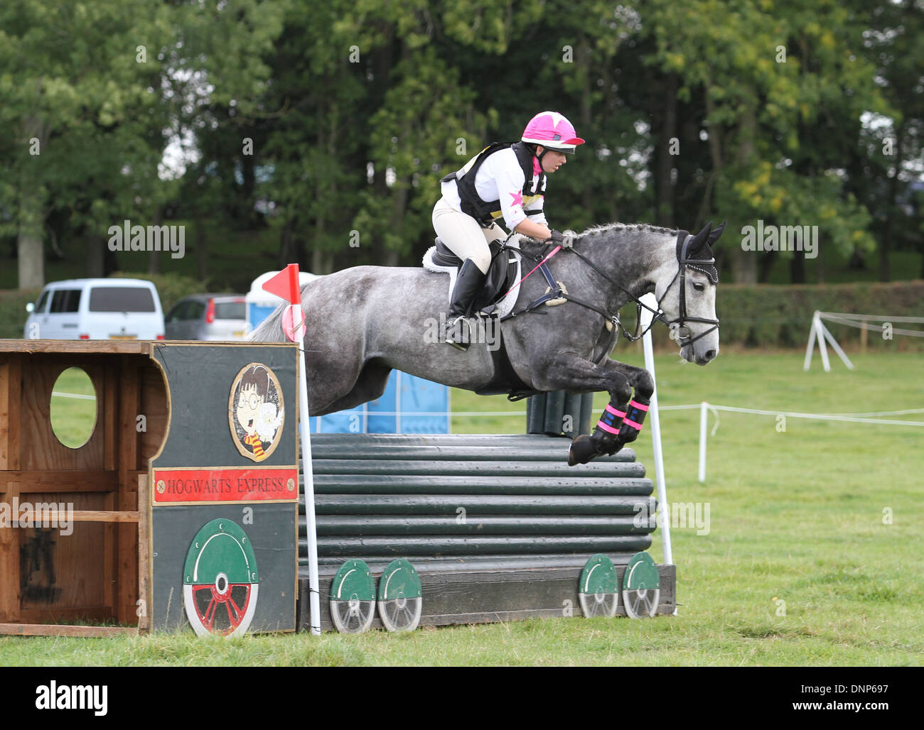 Eventing equestrian equine grey rider cross country hi-res stock ...