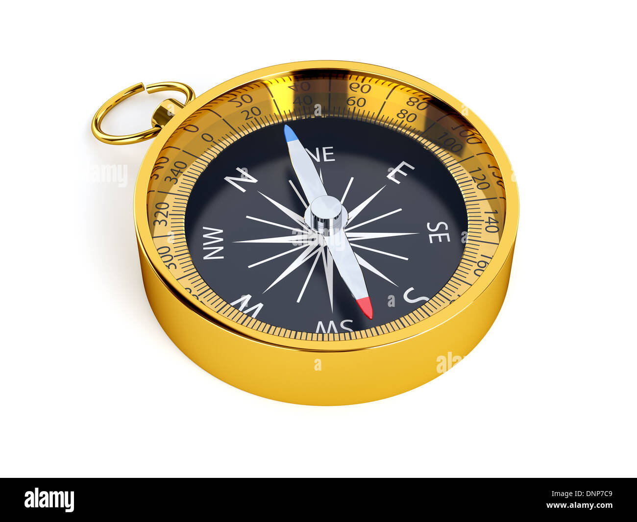 3d render of golden compass isolated on white background. Adventure ...