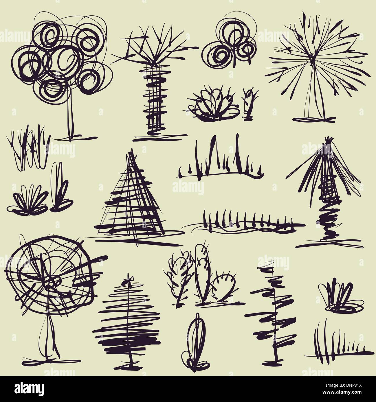 art set of sketching vector trees symbols Stock Vector Image & Art - Alamy
