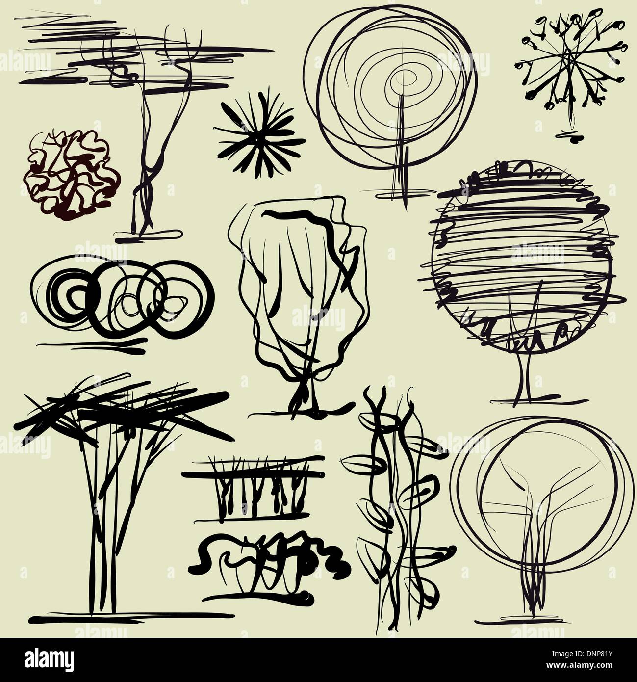 art set of sketching vector trees symbols Stock Vector Image & Art - Alamy