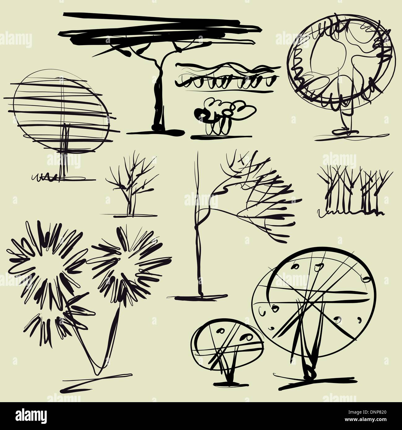 art set of sketching vector trees symbols Stock Vector Image & Art - Alamy