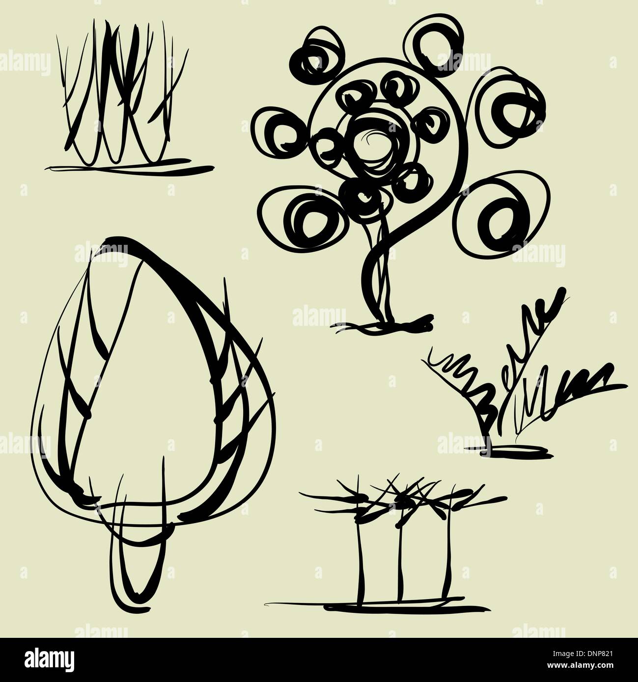 art sketching set of vector trees symbols Stock Vector Image & Art - Alamy