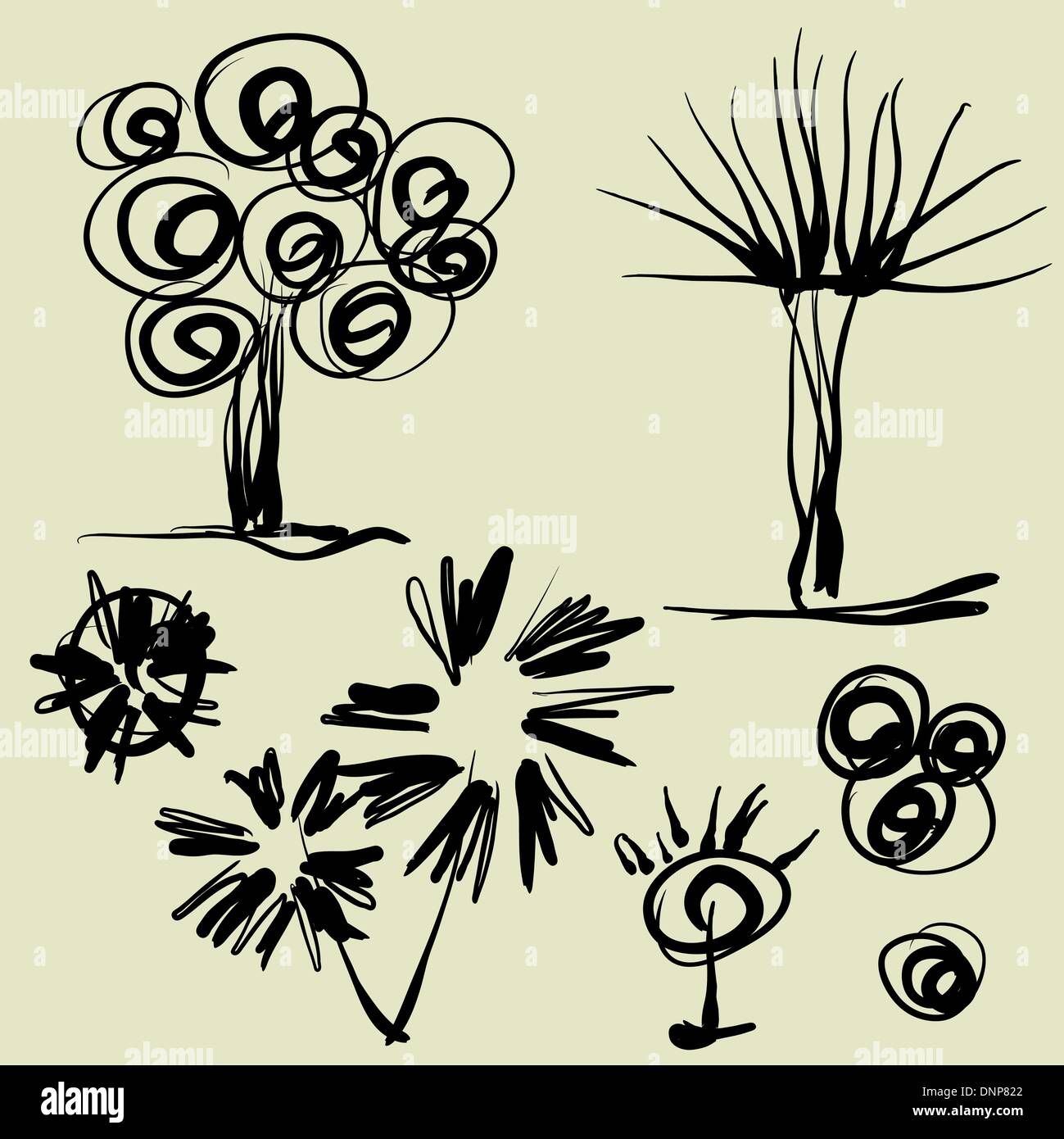 art sketching set of vector trees symbols Stock Vector Image & Art - Alamy