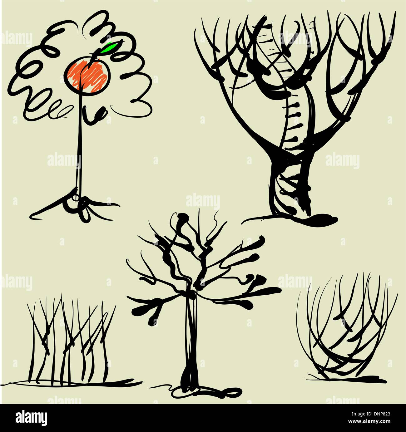 art sketching set of vector trees symbols Stock Vector Image & Art - Alamy