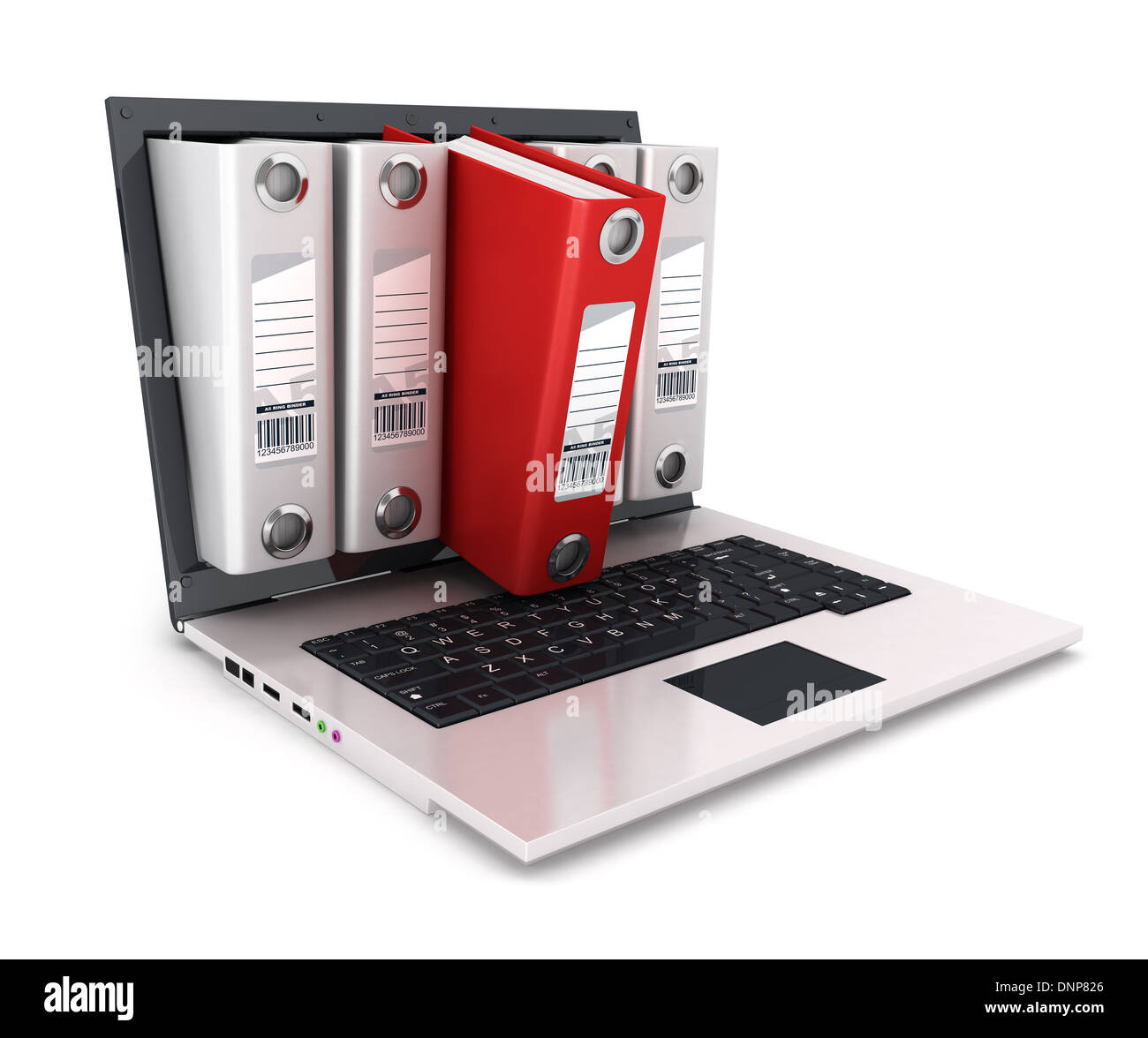 3d ring binder inside laptop, isolated white background, 3d image Stock ...