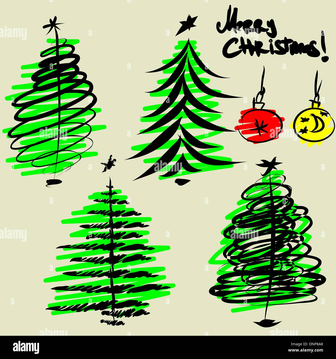 art sketching set of vector christmas tree symbols Stock Vector Image ...