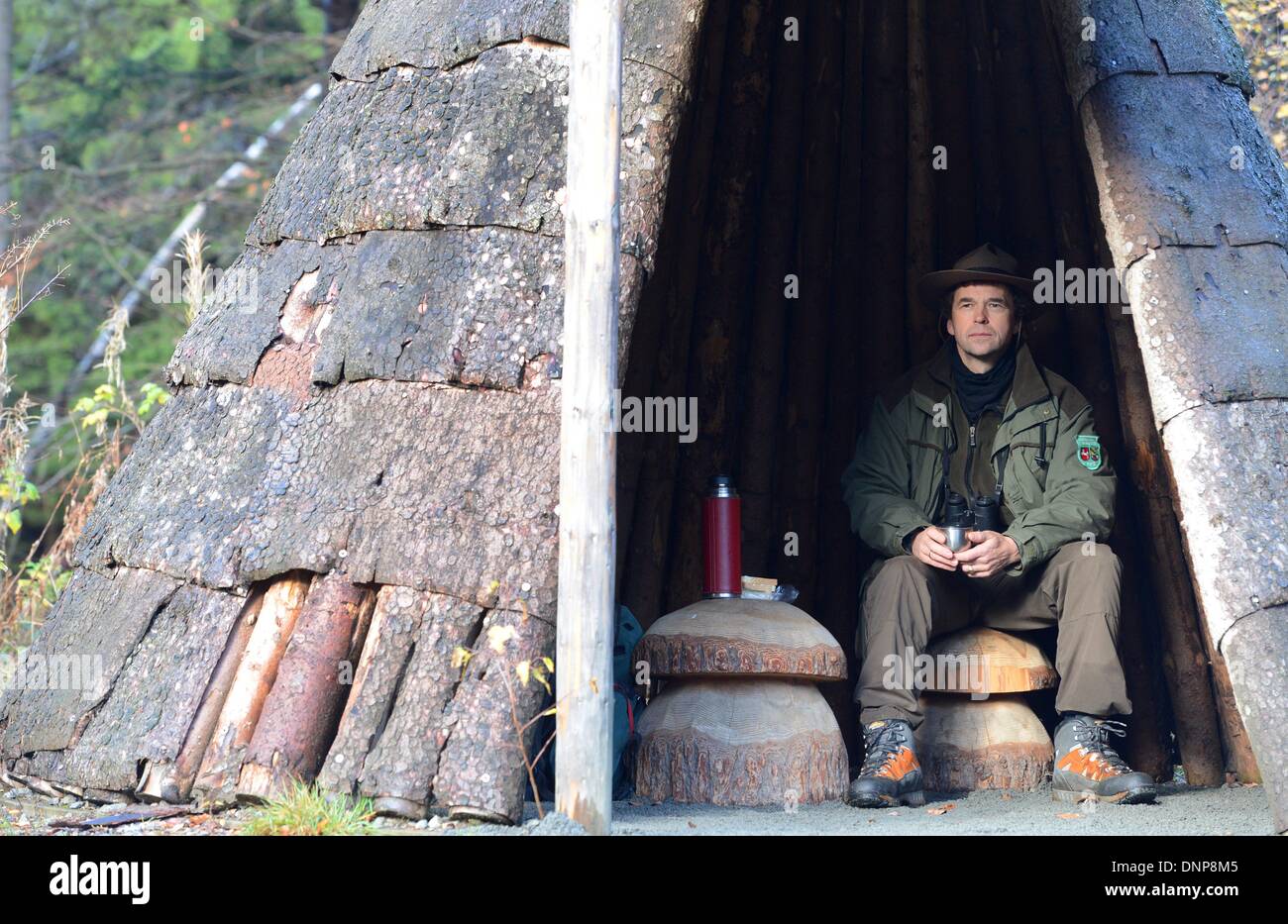 National park ranger Wolfgang Friedersdorf at his breakfast break in ...