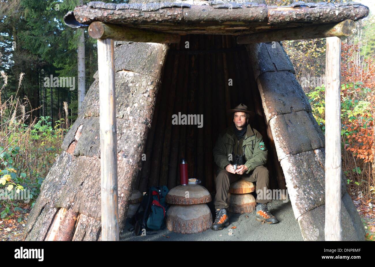 National park ranger Wolfgang Friedersdorf at his breakfast break in ...