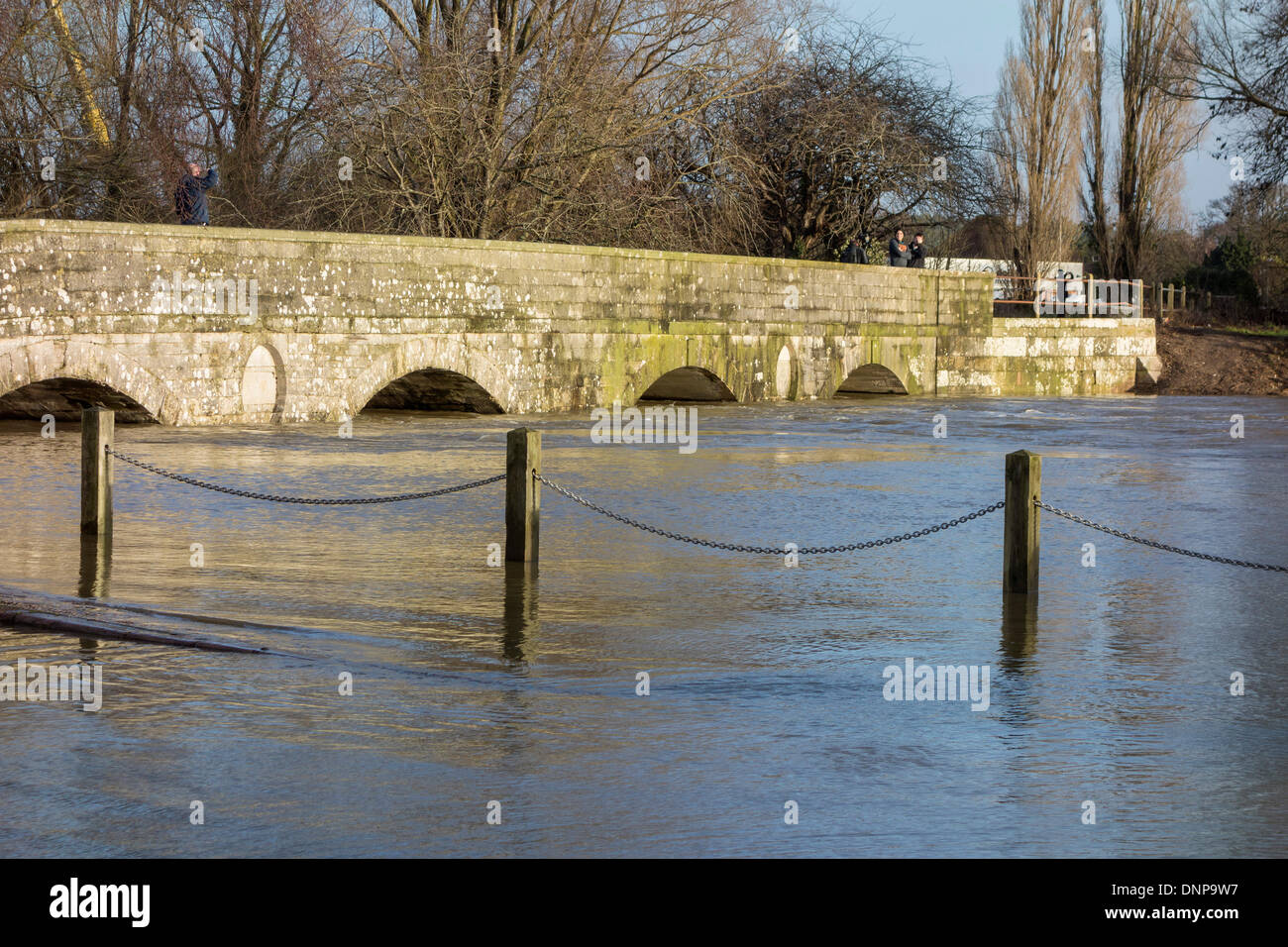 Rising flood levels of the River Stour at Iford Bridge, Christchurch ...