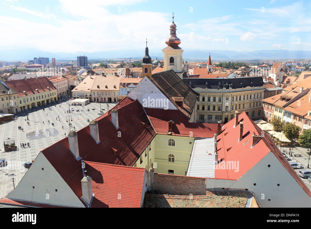 The view of the charming, medieval centre of Sibiu, from the Council ...