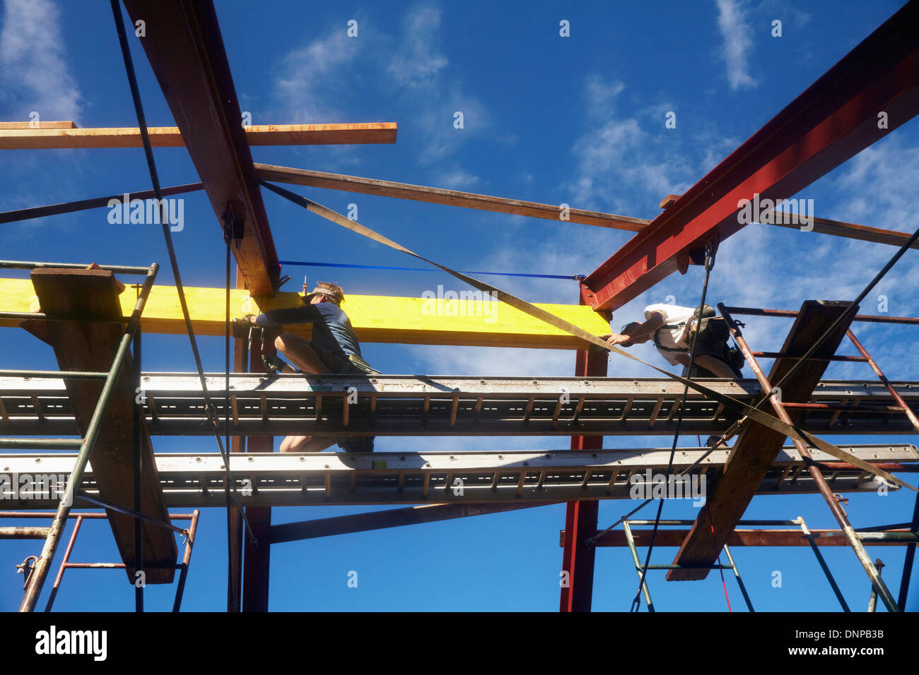 USA, Colorado, Construction workers working on construction site Stock ...