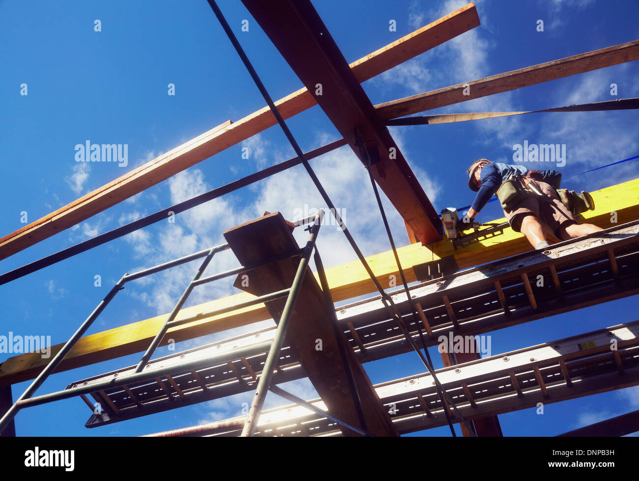USA, Colorado, Construction worker working on construction site Stock ...