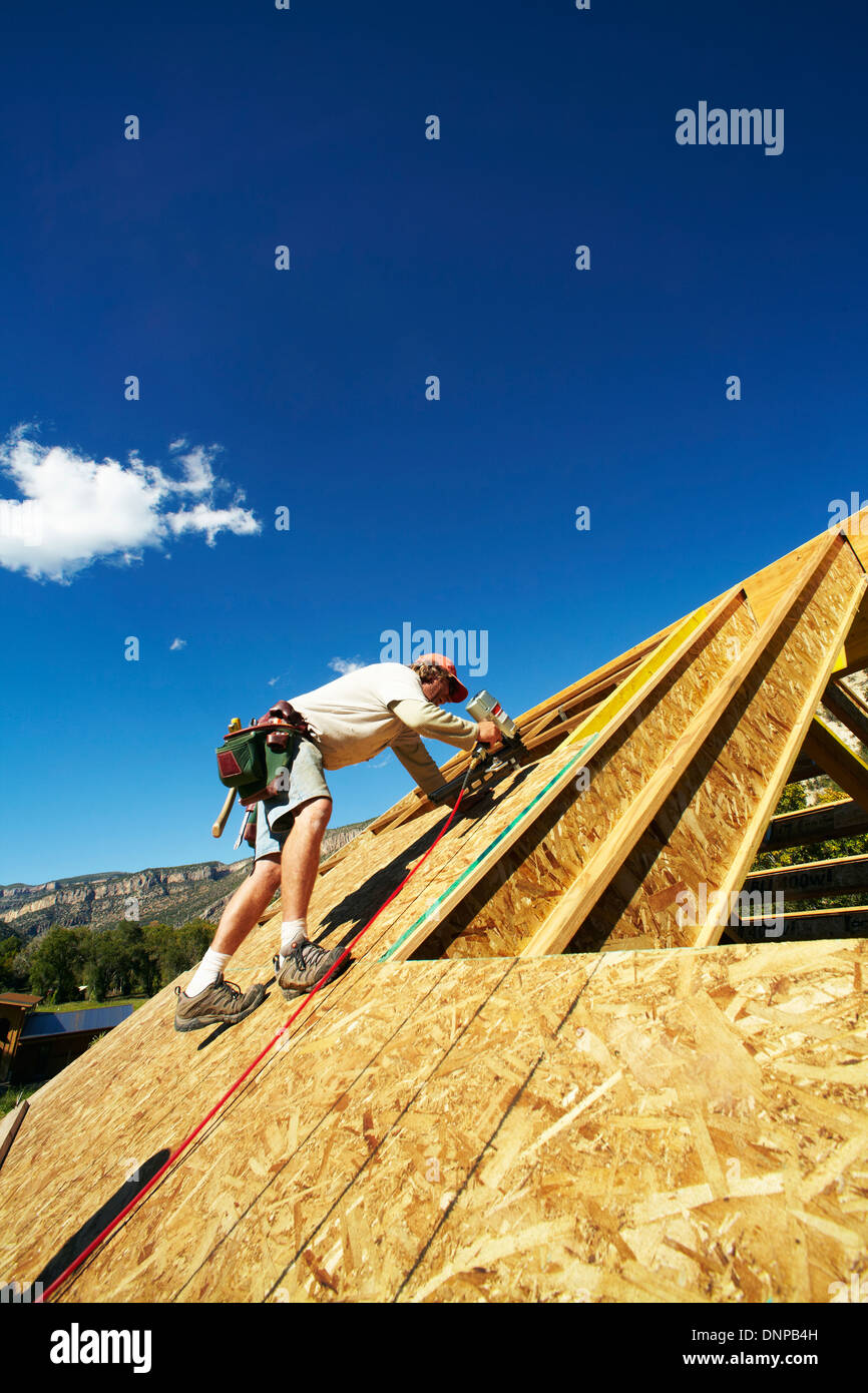 USA, Colorado, Construction worker working on construction site Stock ...