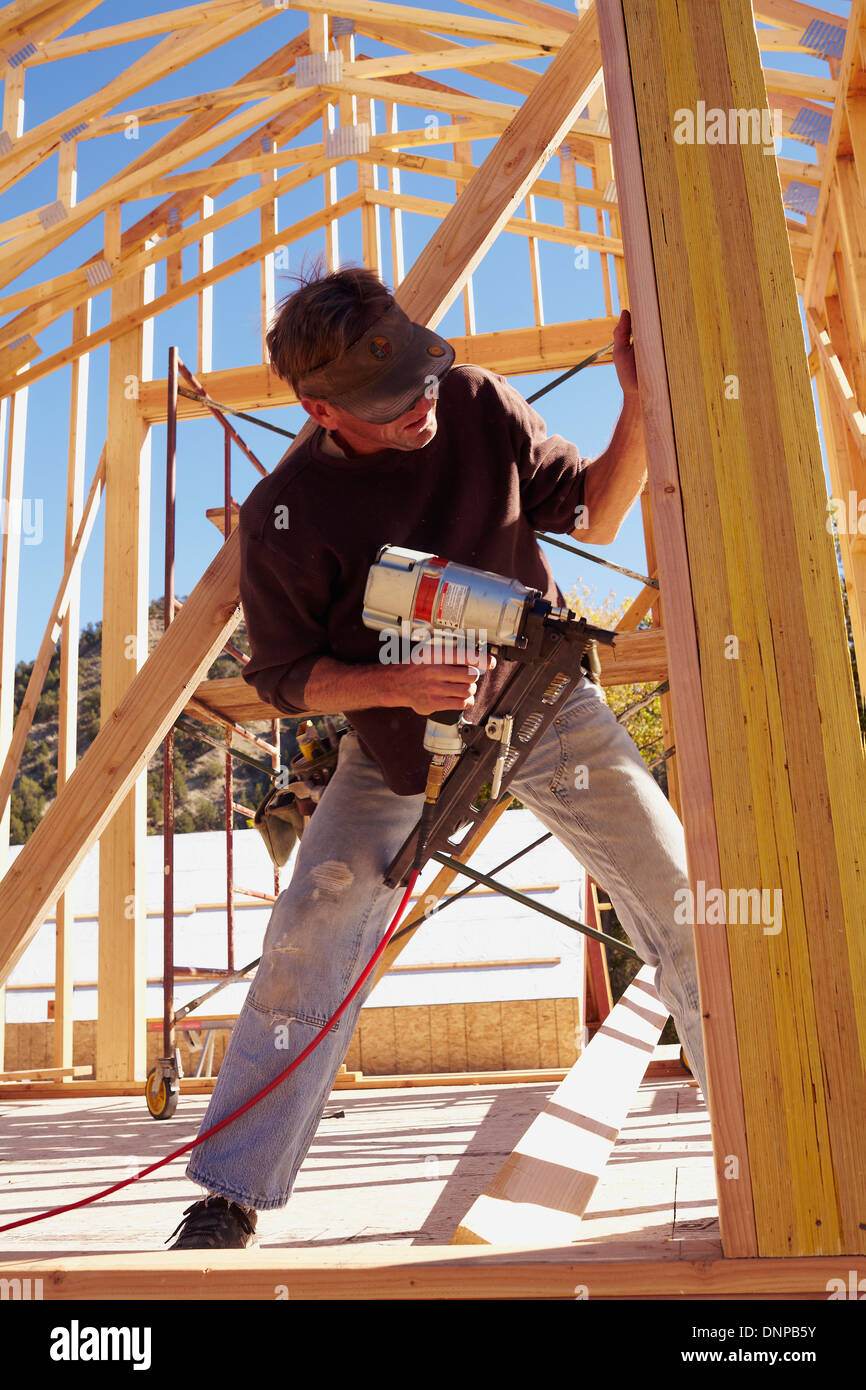 USA, Colorado, Construction worker working on construction site Stock ...