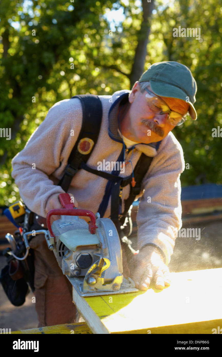 USA, Colorado, Construction worker working on construction site Stock ...