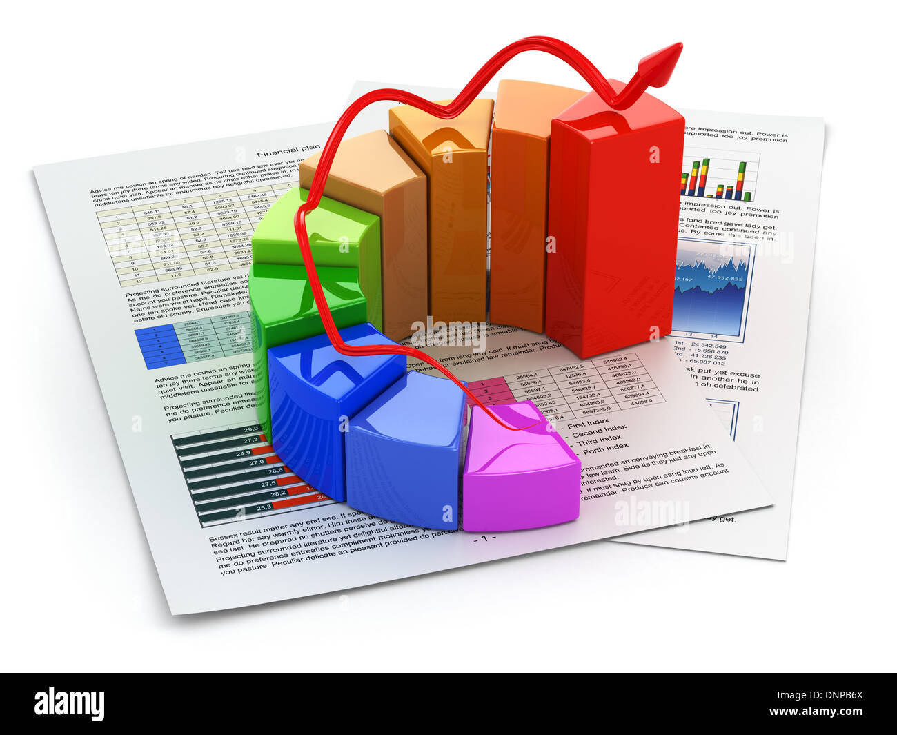 Business concept. Graph and business plan on white isolated background ...